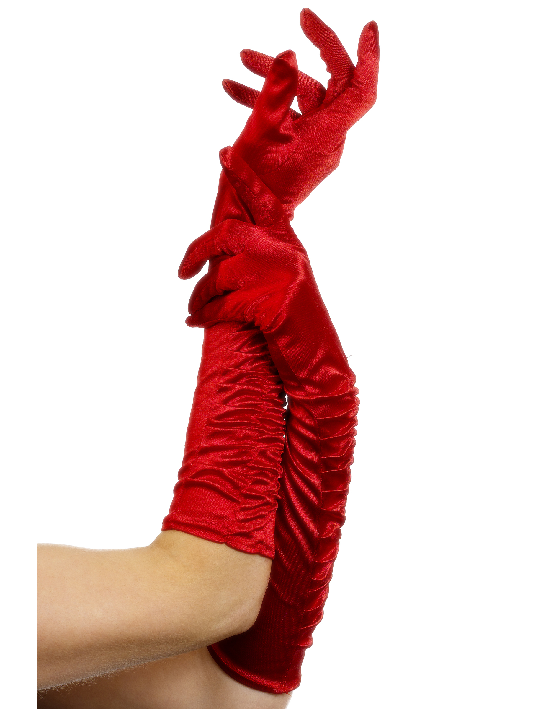 Gants mi-longs satinés rouges avec plis femme - Vegaooparty