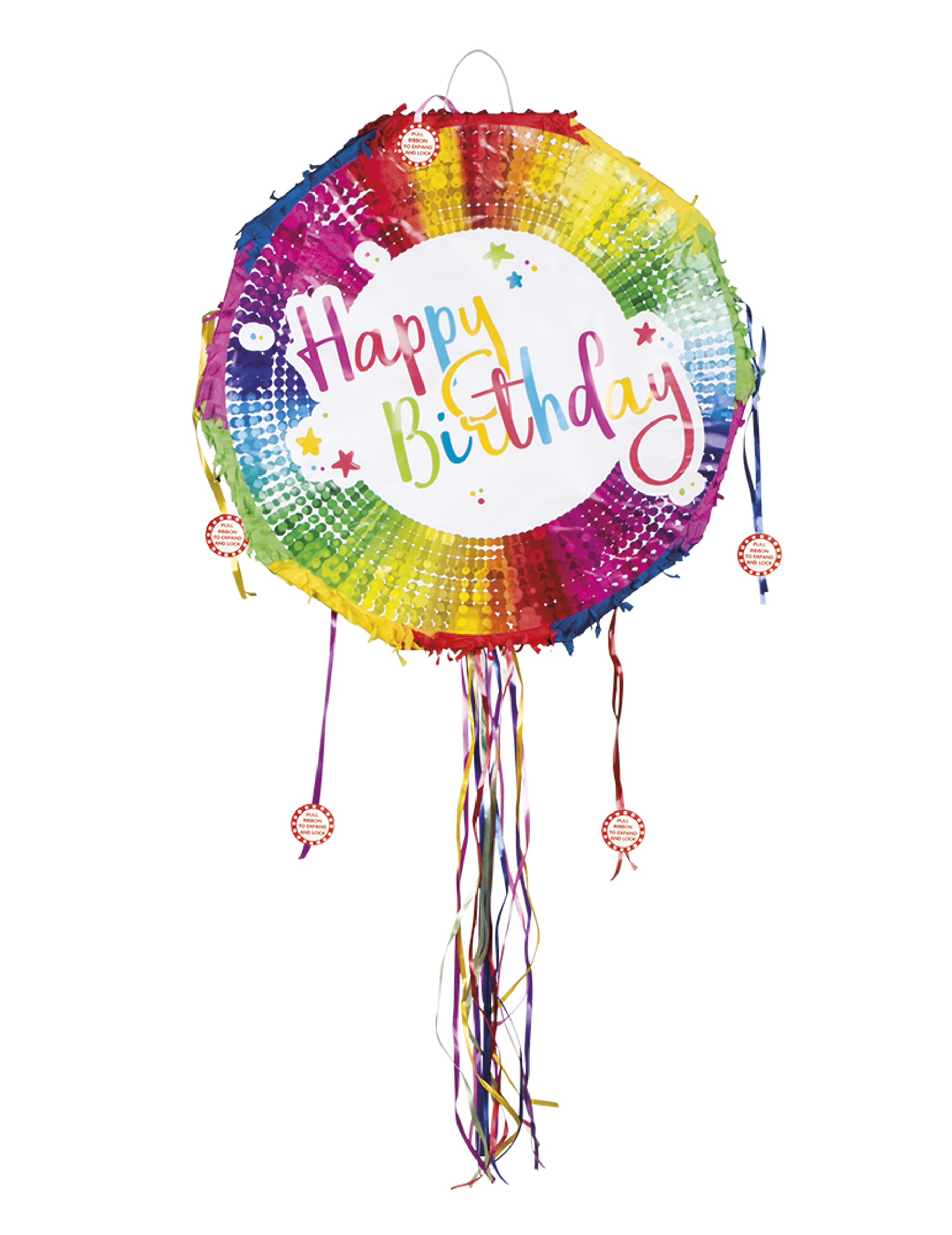 Piñata ronde multicolore Happy Birthday 40 cm - Vegaooparty