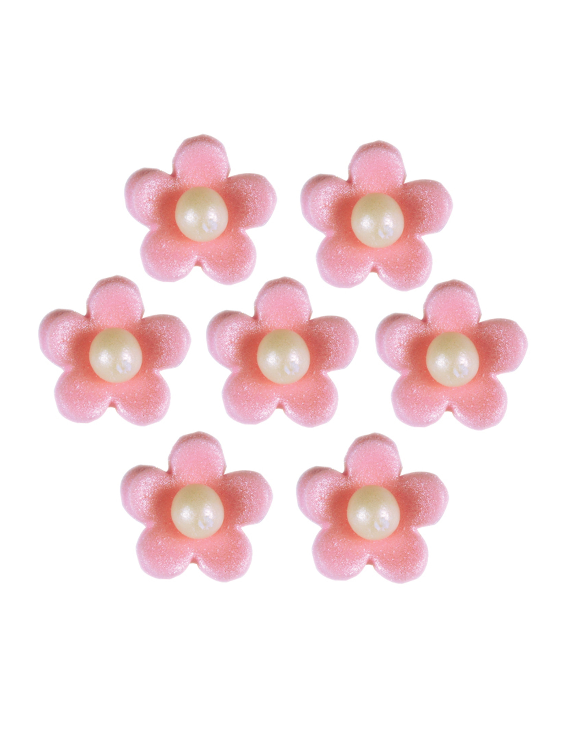 7 Fleurs roses en sucre pour gâteau 2 cm - Vegaooparty