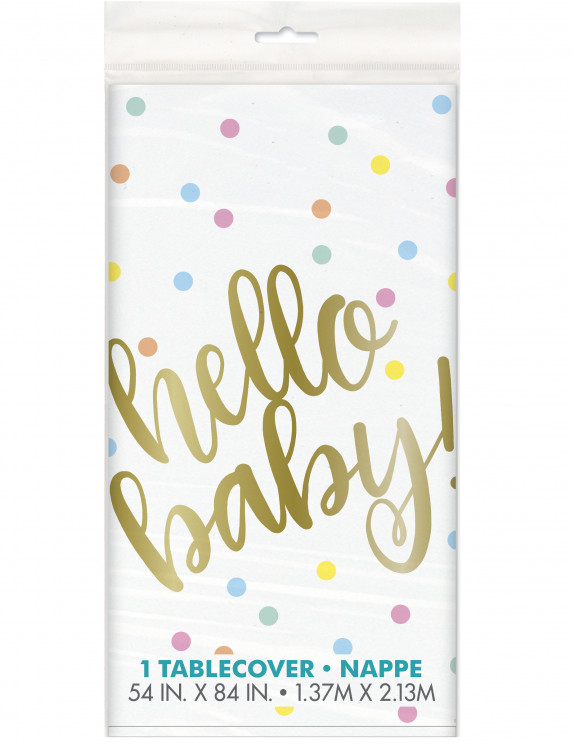 Nappe en plastique hello baby blanche et or 137 x 213 cm - Vegaooparty